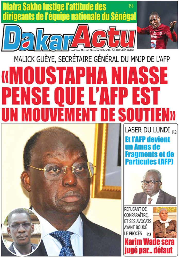 Dakaractu Bi hebdo : Voici la Une du Lundi 26 Janvier 2015