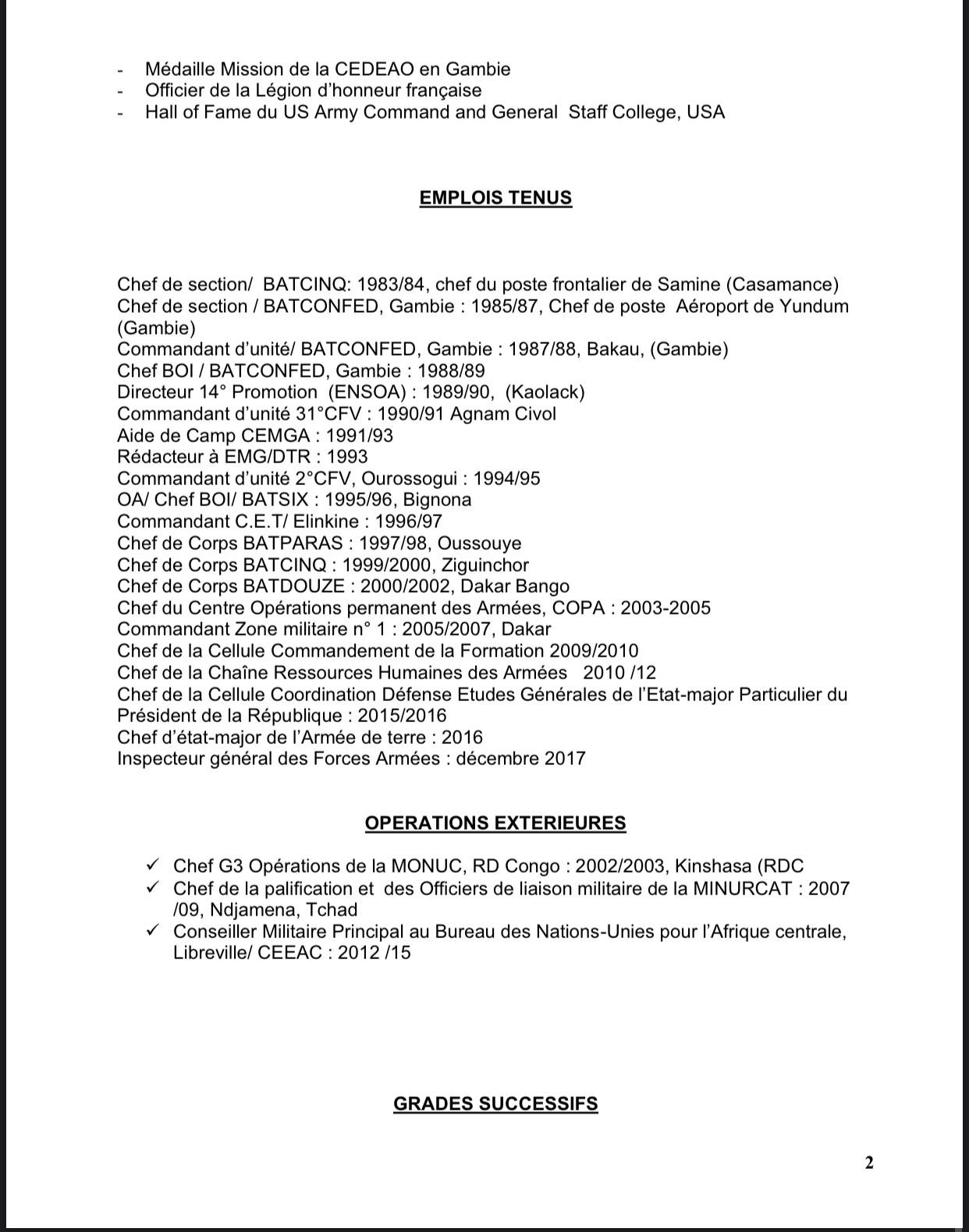 Après le départ du général François Ndiaye : Le général Daouda Niang ...