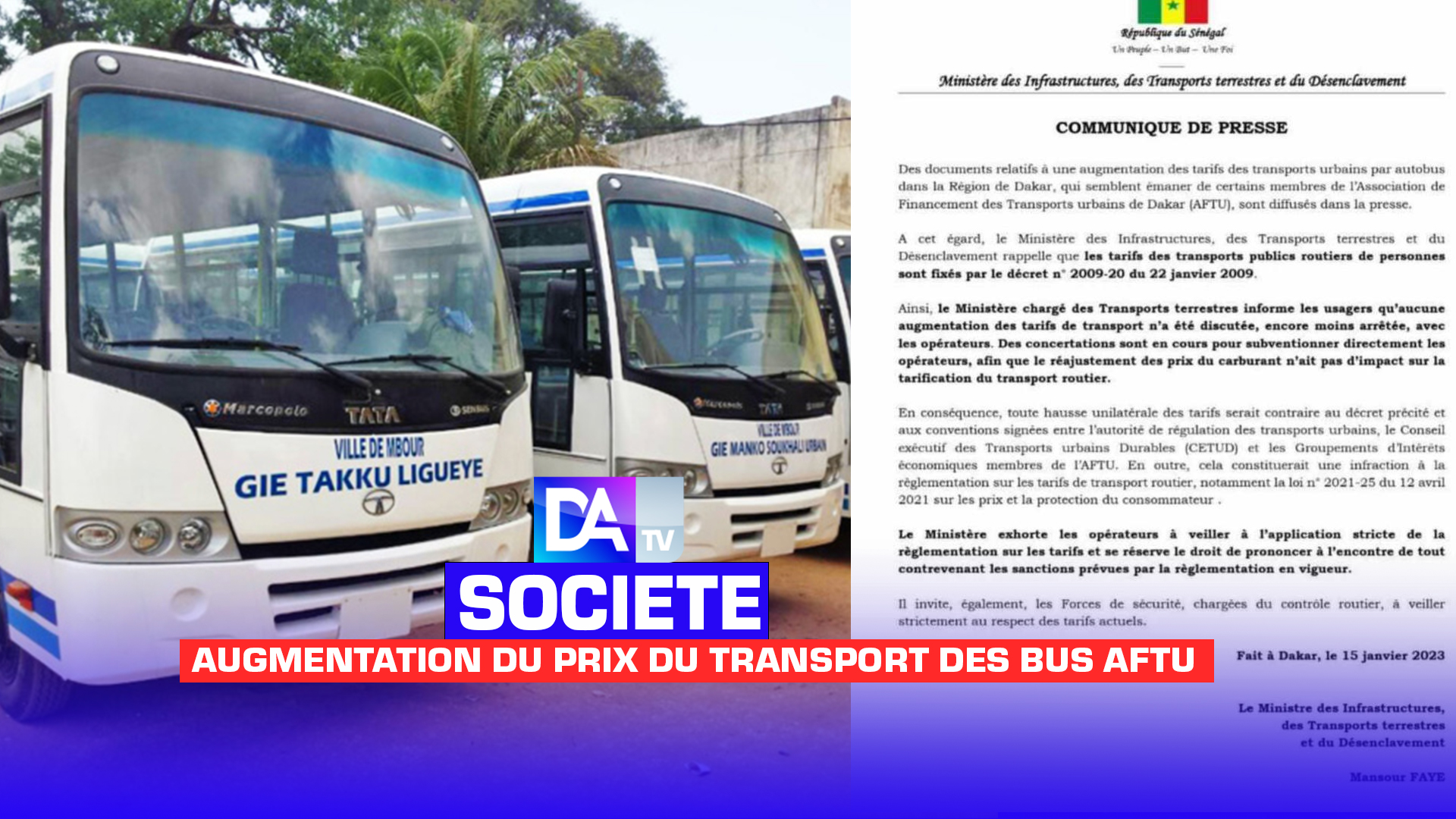 Augmentation du prix du transport des bus AFTU : Le ministère de ...
