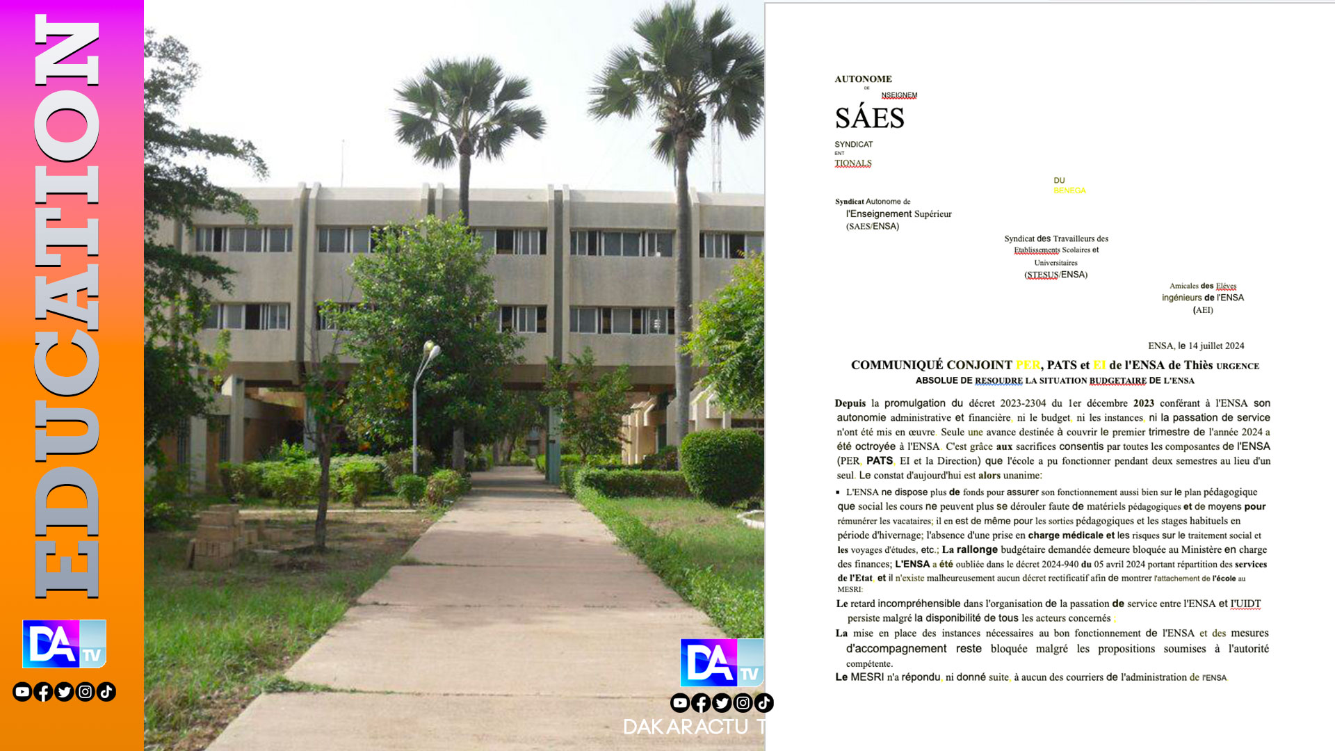 Absence de budget pour le fonctionnement de l'ENSA Thiès: l ...