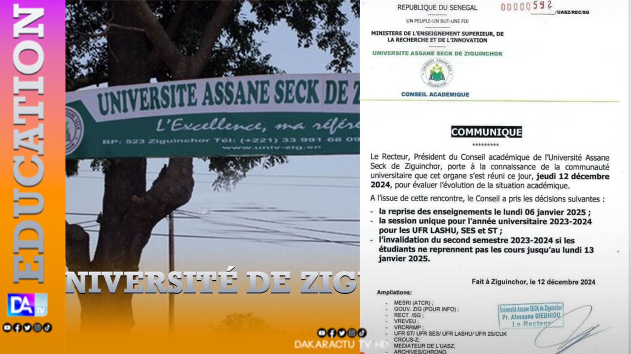 UASZ: le Conseil Académique annonce la reprise des cours le 6 janvier 2025 et fixe un ultimatum ...